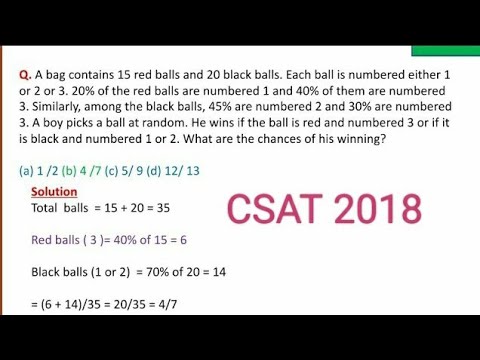 A bag contains 15 red balls and 20 black balls. Each ball is numbered either 1 or 2 or 3. - YouTube