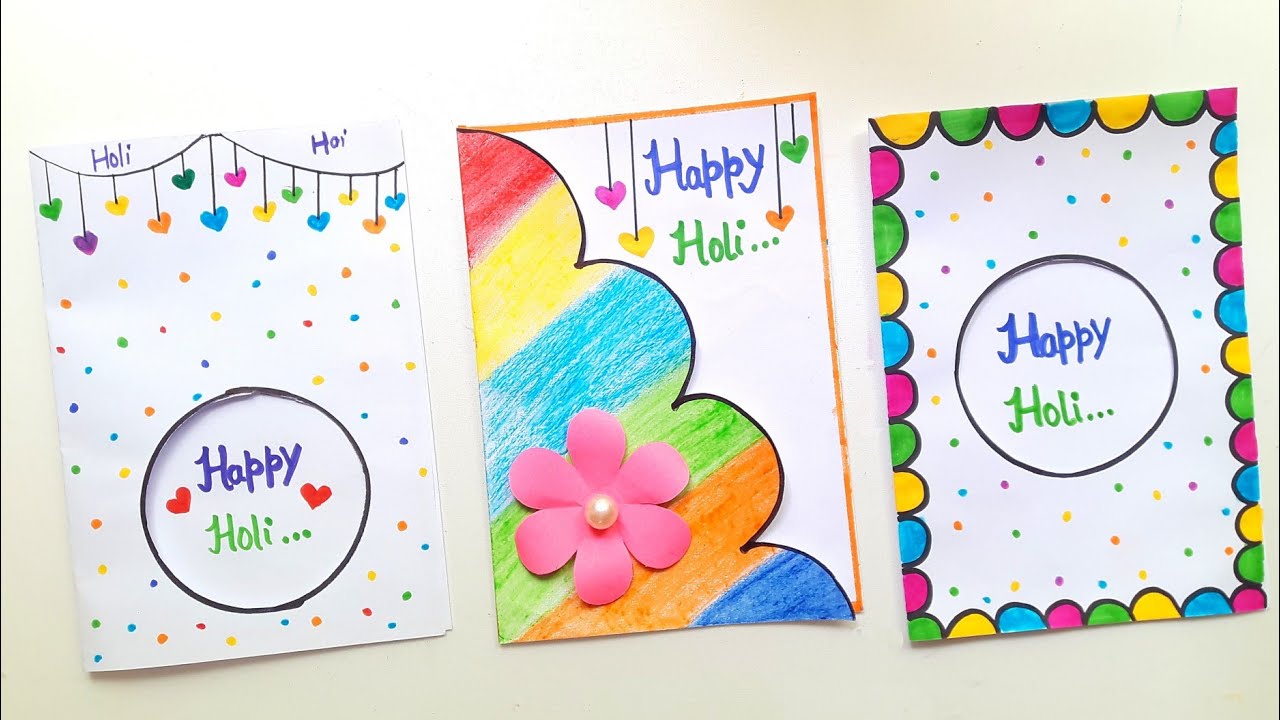 3 Easy & Beautiful Holi Card Idea 2023 • Happy Holi Greeting Card Idea ...