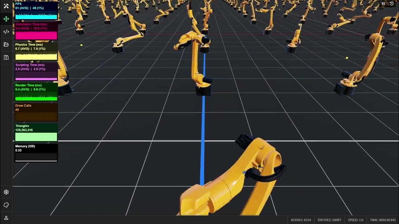 Real-Time Physics Simulation of 1089 KUKA Robots - YouTube