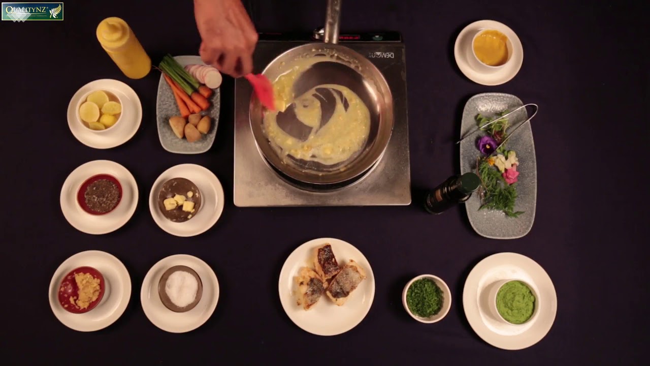 Chef Jerson Fernandes plates a blue cod fish - YouTube