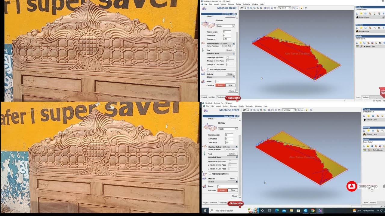 3d Bed Toolpaths Full Cutting Video Artcam 2008 Toolpath 3d 3d Bed Toolpaths Youtube
