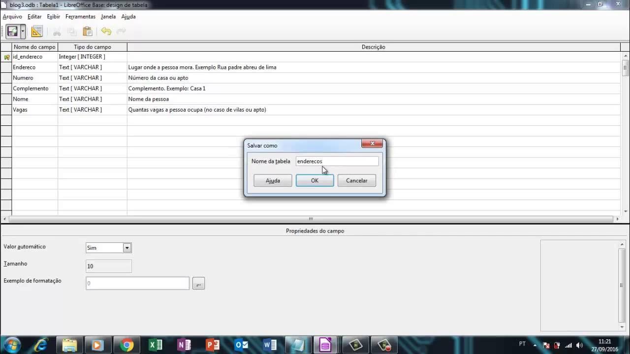 LibreOffice Base 02 -Como criar tabelas no LibreOffice BASE no editor ...