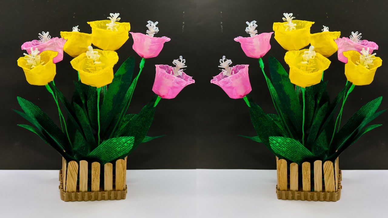 Membuat bunga dari plastik bisa dipajang langsung di meja | DIY plastic ...