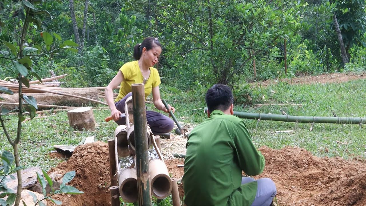 Couple build water tank to building farm life in the green forest ...