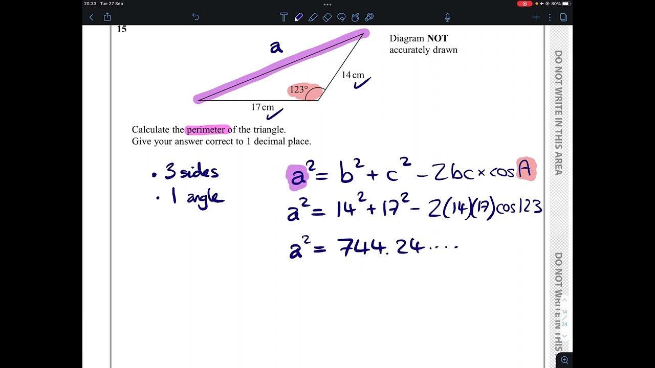 2017 01 3H IGCSE Edexcel Higher Old Spec Question 15 Trigonometry Cosine Rule Perimeter - YouTube