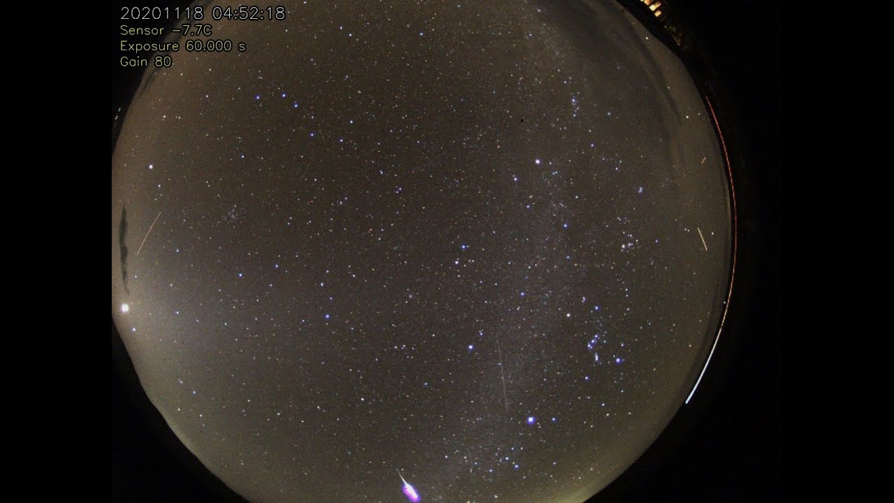 All-Sky camera Time-Lapse Nov 17-18, 2020 Fireball Meteor with Ion ...