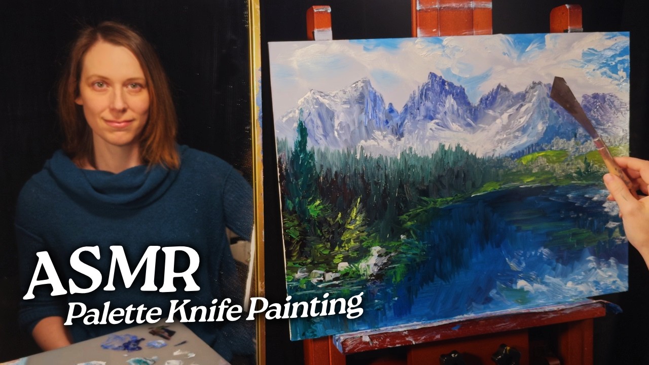 ASMR Palette Knife Painting: Mountains with Water Reflections ...