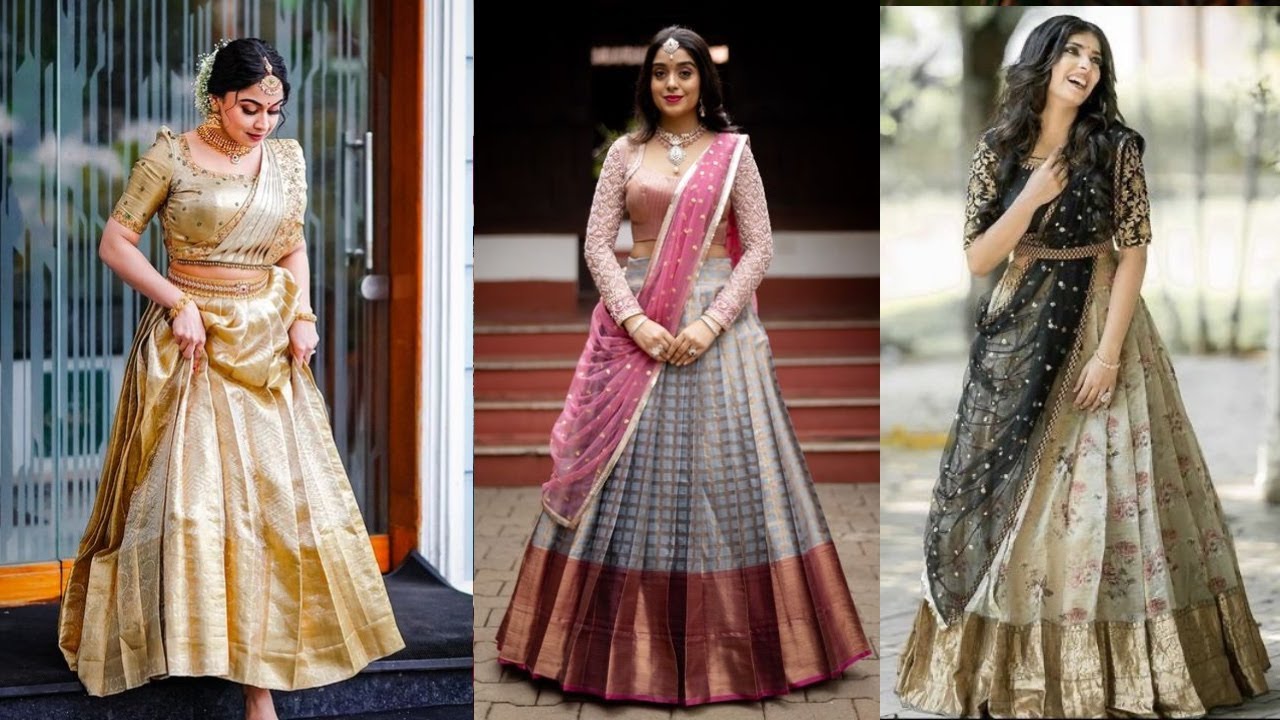 LATEST HALF SAREES WITH CONTRAST BLOUSE IDEAS, NEW FESTIVAL LOOK HALF ...