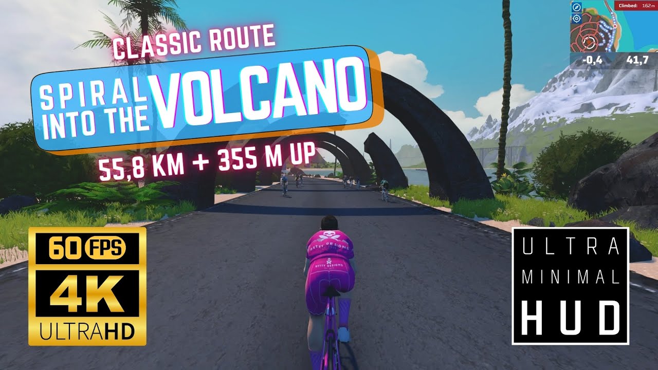 SPIRAL INTO THE VOLCANO (55,8 km / 355 m up) ZWIFT 4K 60fps Ultra HD ...