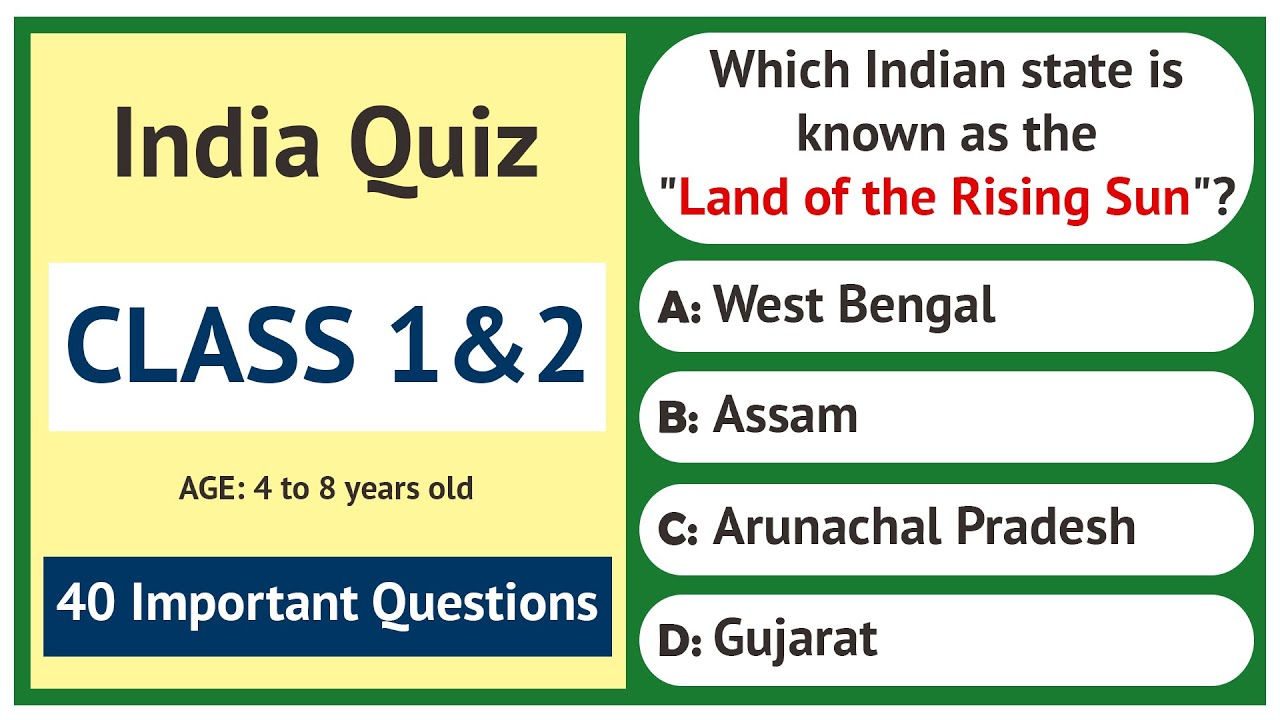 Class 1 & 2 - India General Knowledge Quiz | 40 India GK Questions for ...