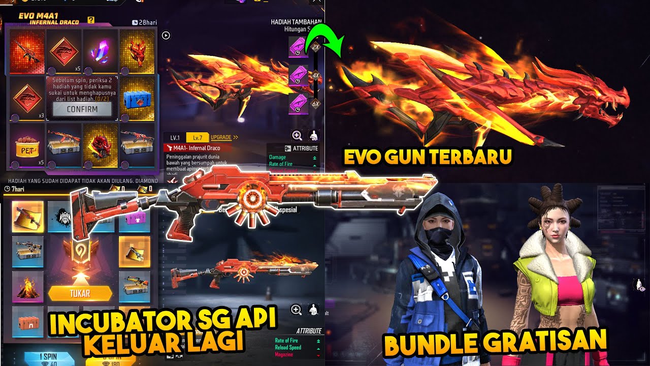 BOCORAN INCUBATOR SHOTGUN API,EVO GUN M4A1 INFERNAL DRACO,BUNDLE GRATISAN TERBARU FF !! - YouTube