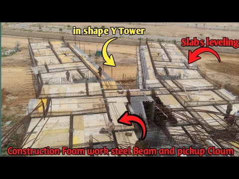 construction work in shape y tower in Beam and slabs leveling steel and ...