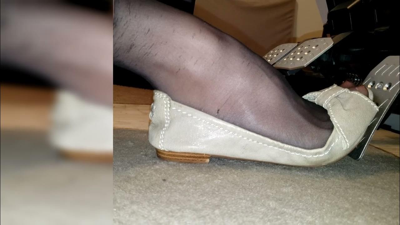 Pedal Pumping in Lucky Brand Ballet Flats Jet Black Nylons - YouTube