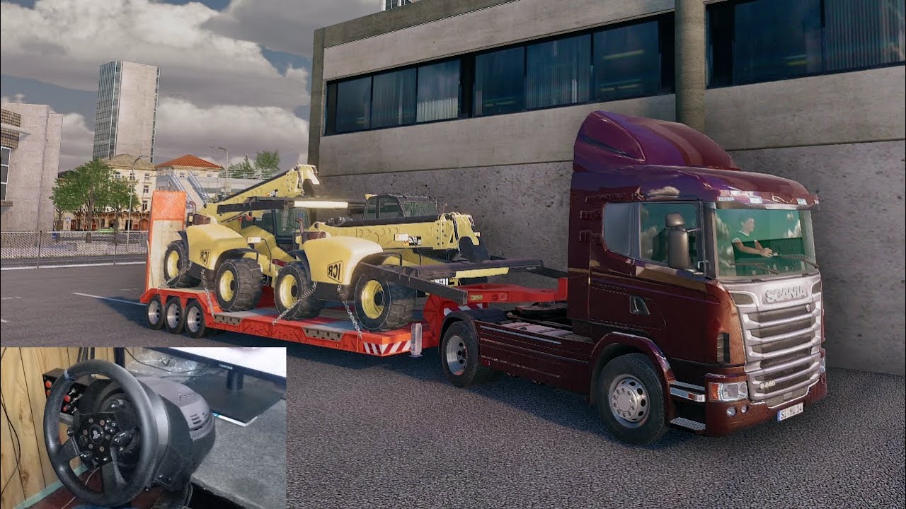 Scania hauling Lowboy with telescopic handler/ Truck and Logistics ...