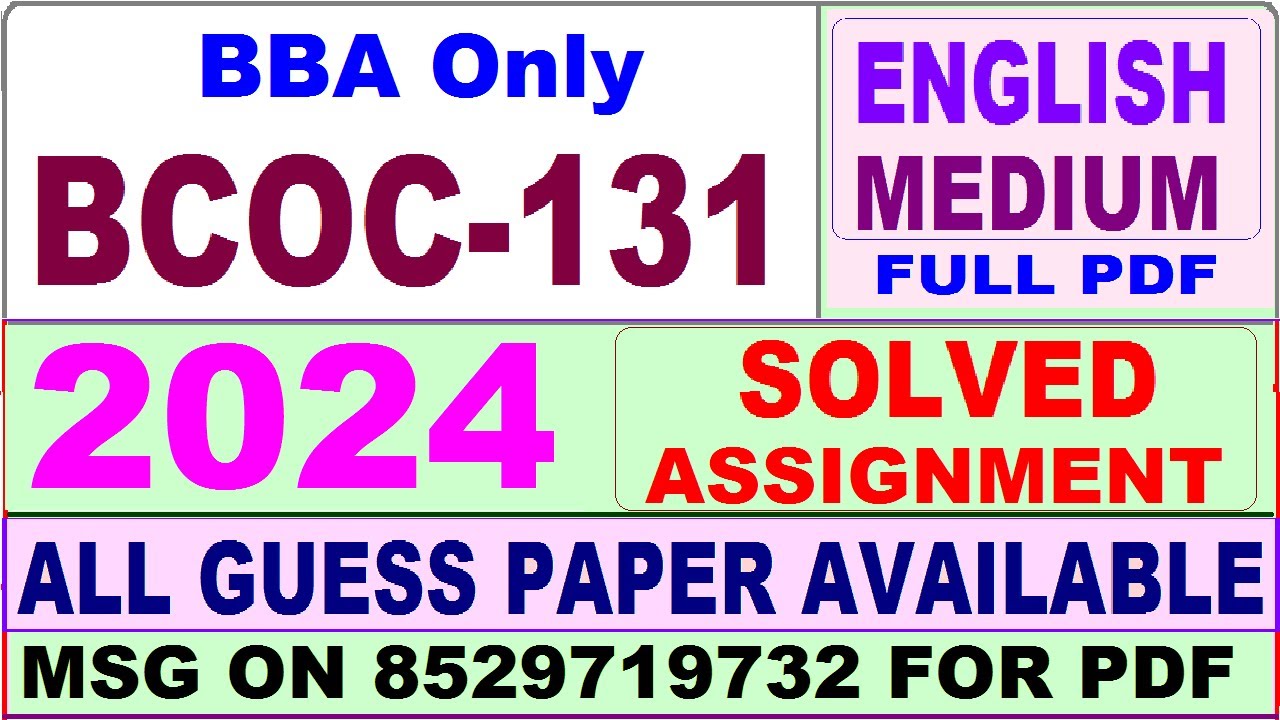 BBA BCOC 131 solved assignment 2024 / bcoc 131 solved assignment 2024 ...