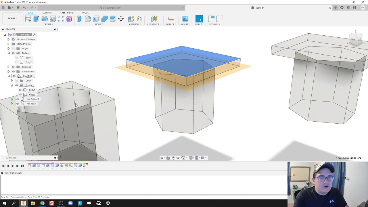 Combine and Split Body -Day 81 of 100 Autodesk Fusion 360 Journey - YouTube