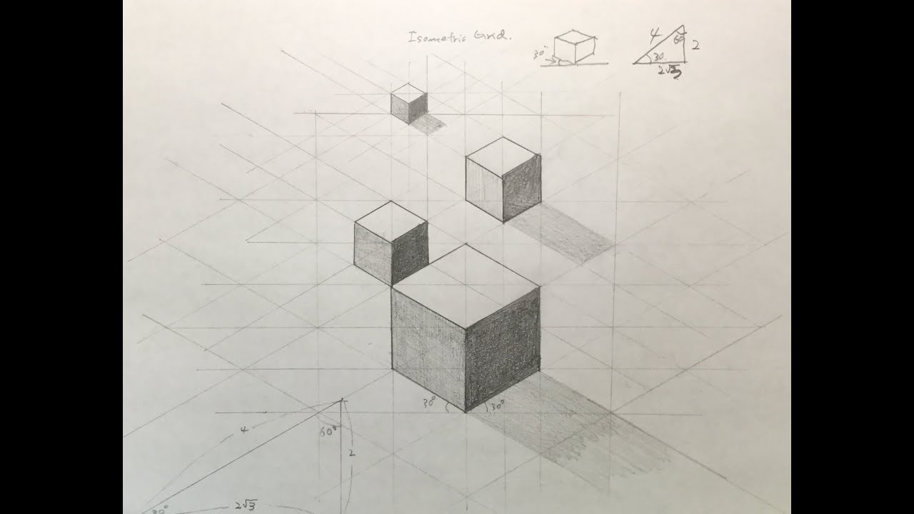 How to draw Isometric Grid and a Cube, Basic. - YouTube