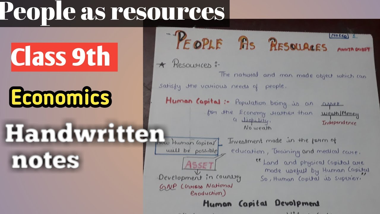 Class 9th | Economics | Ch 2 People as Resources | Handwritten notes # ...