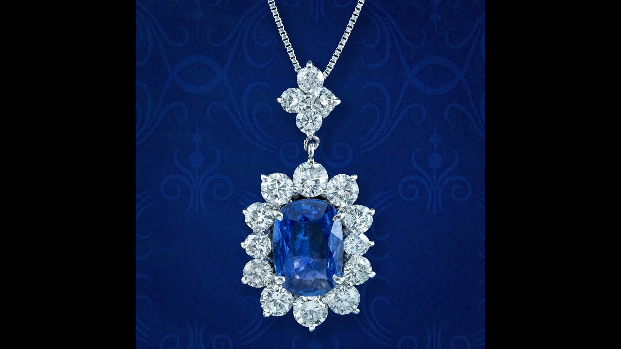 Edwardian Style Sapphire Diamond Pendant Necklace 2.91ct Sapphire - YouTube