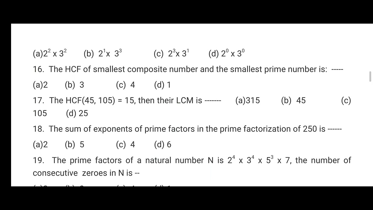 Important questions #mcq Chapter 1 Real Numbers #class10 MCQ's - YouTube