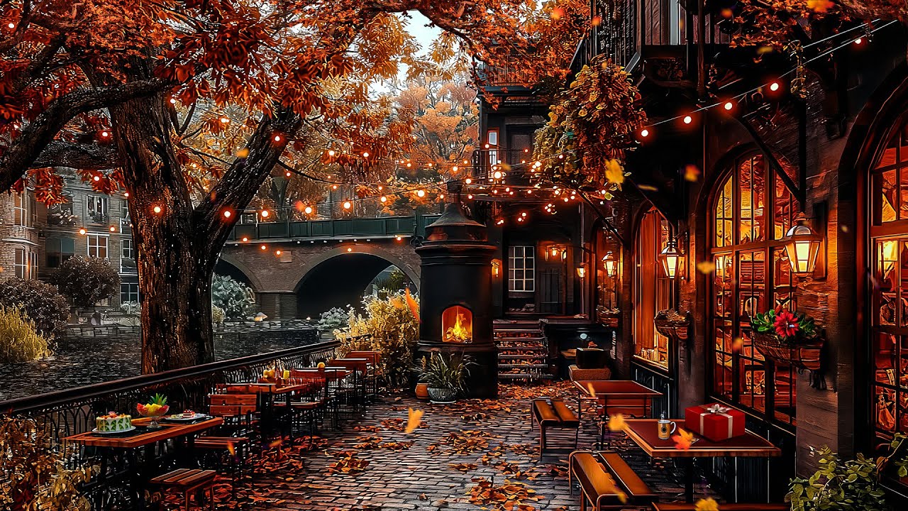 Captivating Fall Jazz at Riverside Cafe - Calm Autumn Jazz Music with ...