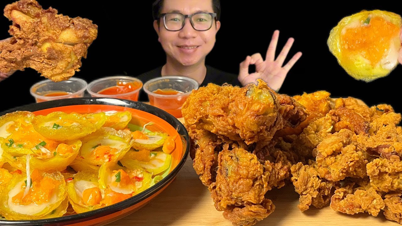 ASMR MUKBANG/eat fried chicken, potatoes, and khot cakes - YouTube