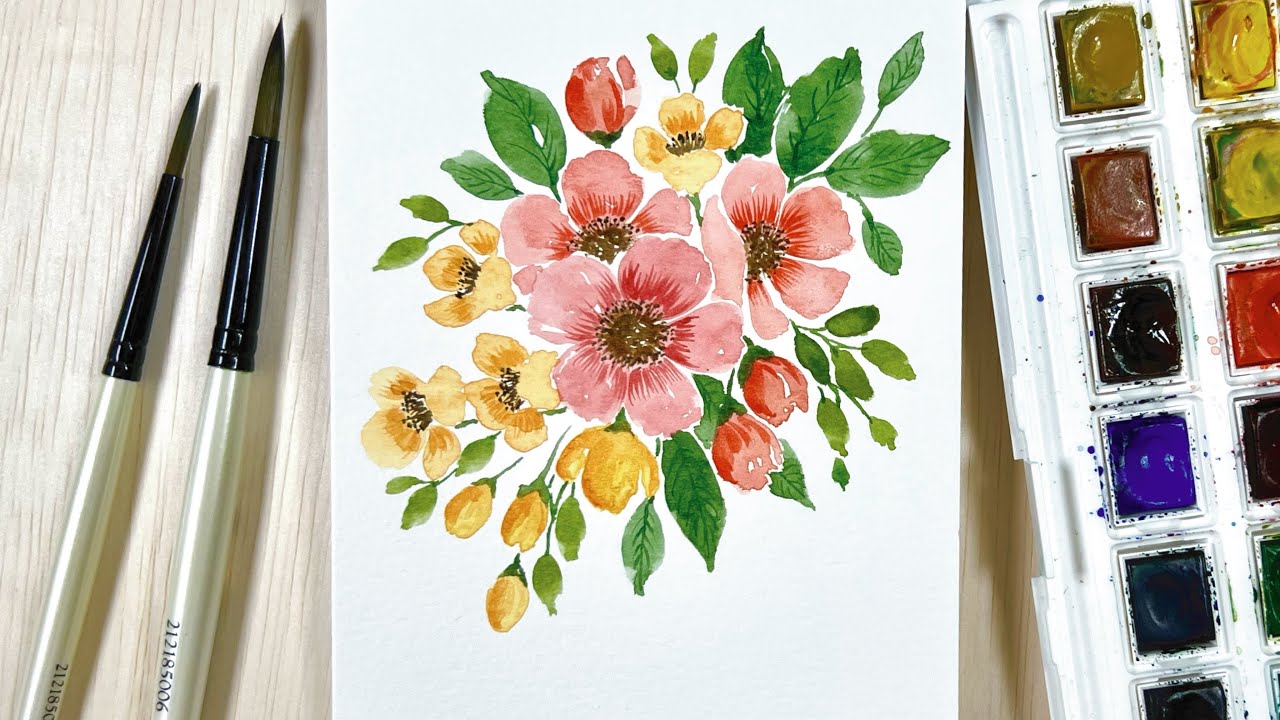 VERY EASY floral composition in watercolour - YouTube