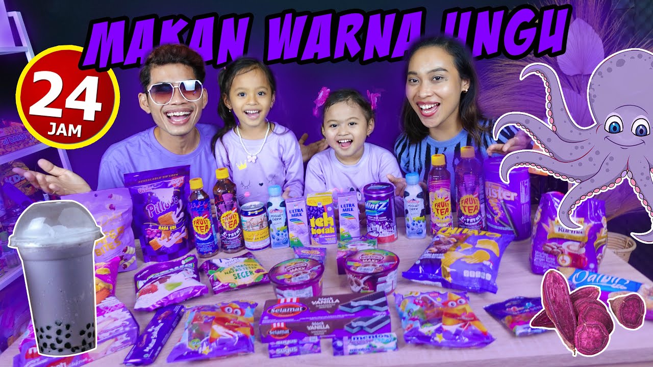 TANTANGAN 24 JAM MAKAN MAKANAN WARNA UNGU‼️ UBI UNGU GURITA UNGU‼️😱 ...