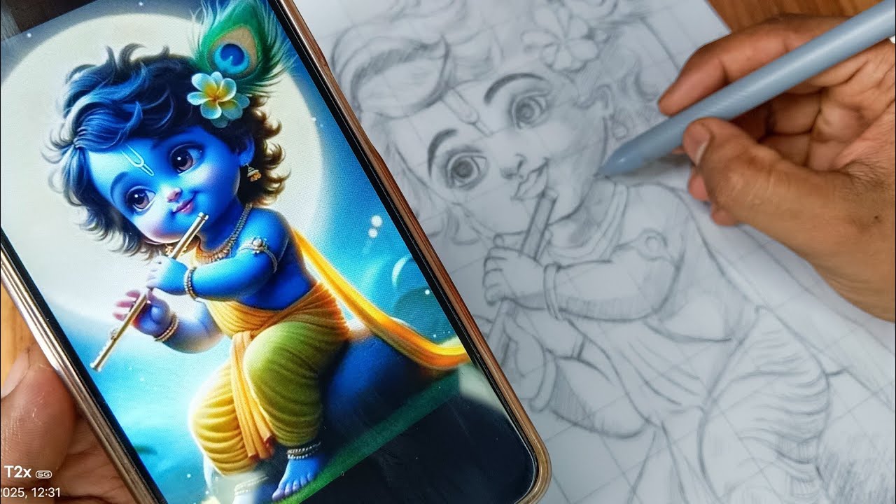 How To Draw Krishna, janmashtami Draw, Krishna Drawing, Outline ...