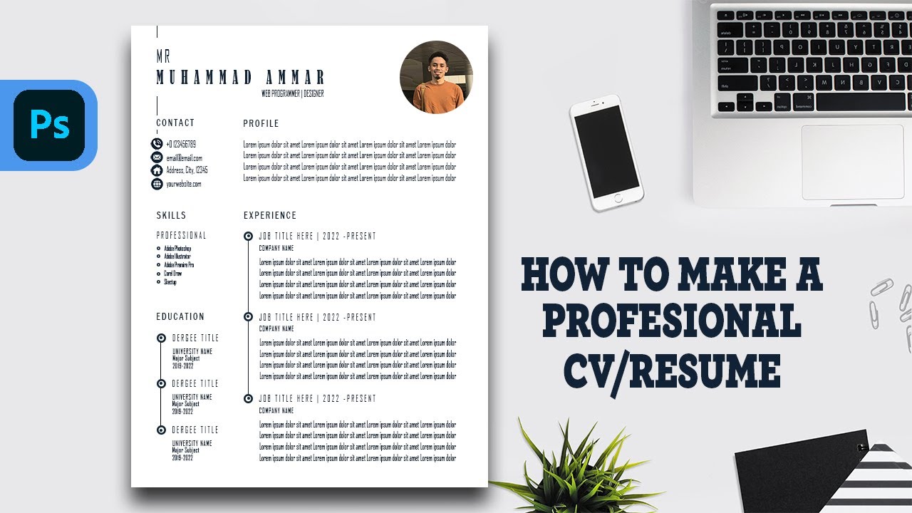 CARA MEMBUAT CV ATAU RESUME MENARIK DI PHOTOSHOP | How to Create a CV ...