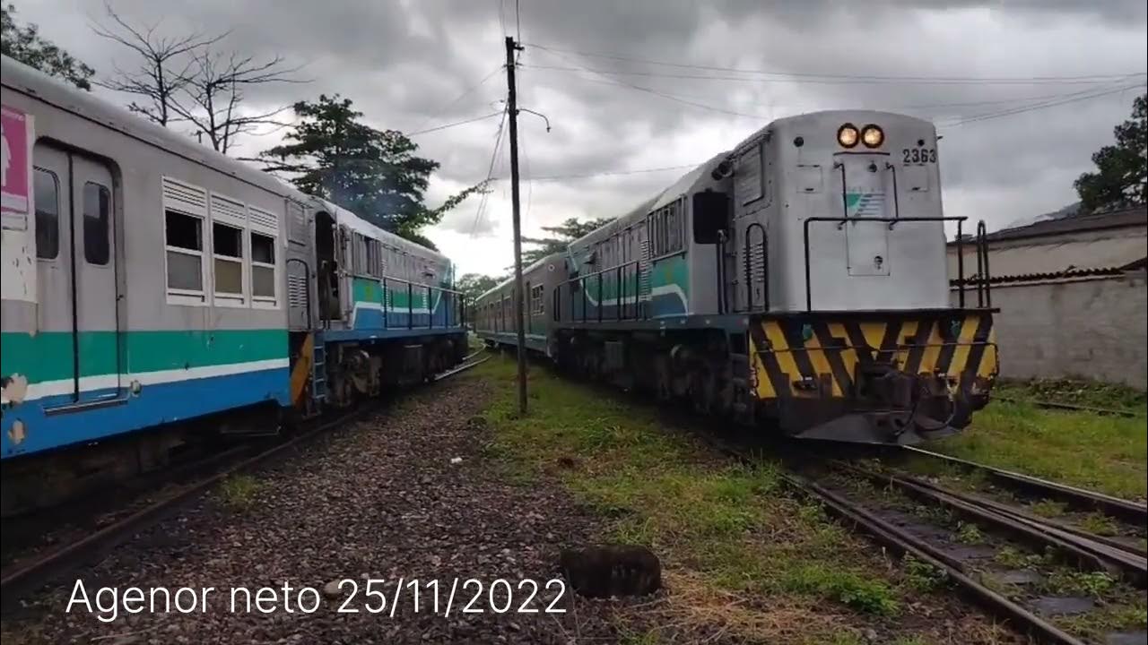 Locomotiva 2351 fazendo cruzamento com a 2363 + a saída da 2351 - YouTube