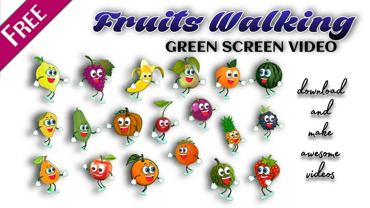 Fruits walking animation | चलते हुए फल green screen cartoon video ...