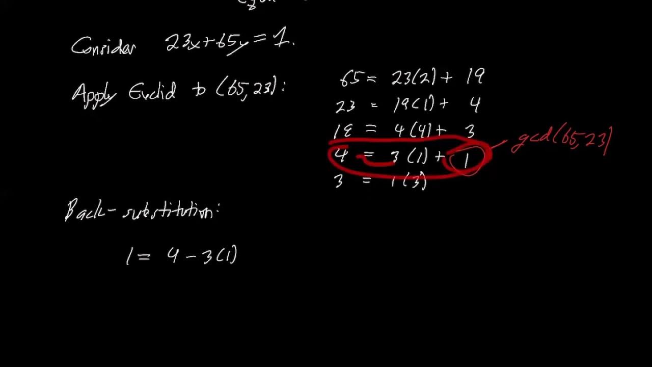 Solving linear Diophantine equations via "back-substitition" into the Euclidean algorithm - YouTube