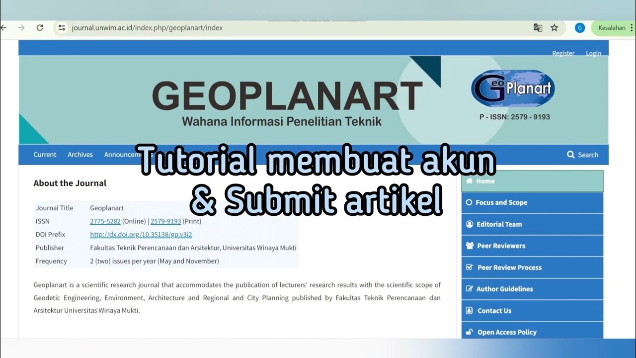 Tutorial membuat akun dan submit artikel di Jurnal Geoplanart - YouTube
