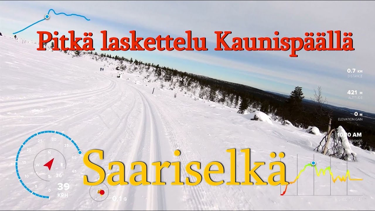 Saariselkä Kaunispää. Pitkä laskettelu, 39 km/h max nopeus - YouTube