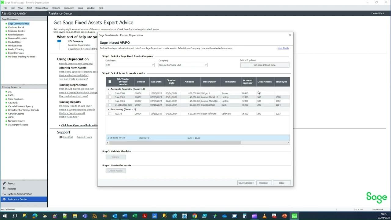 Configure Sage Fixed Assets Depreciation to connect with Sage Intacct - YouTube