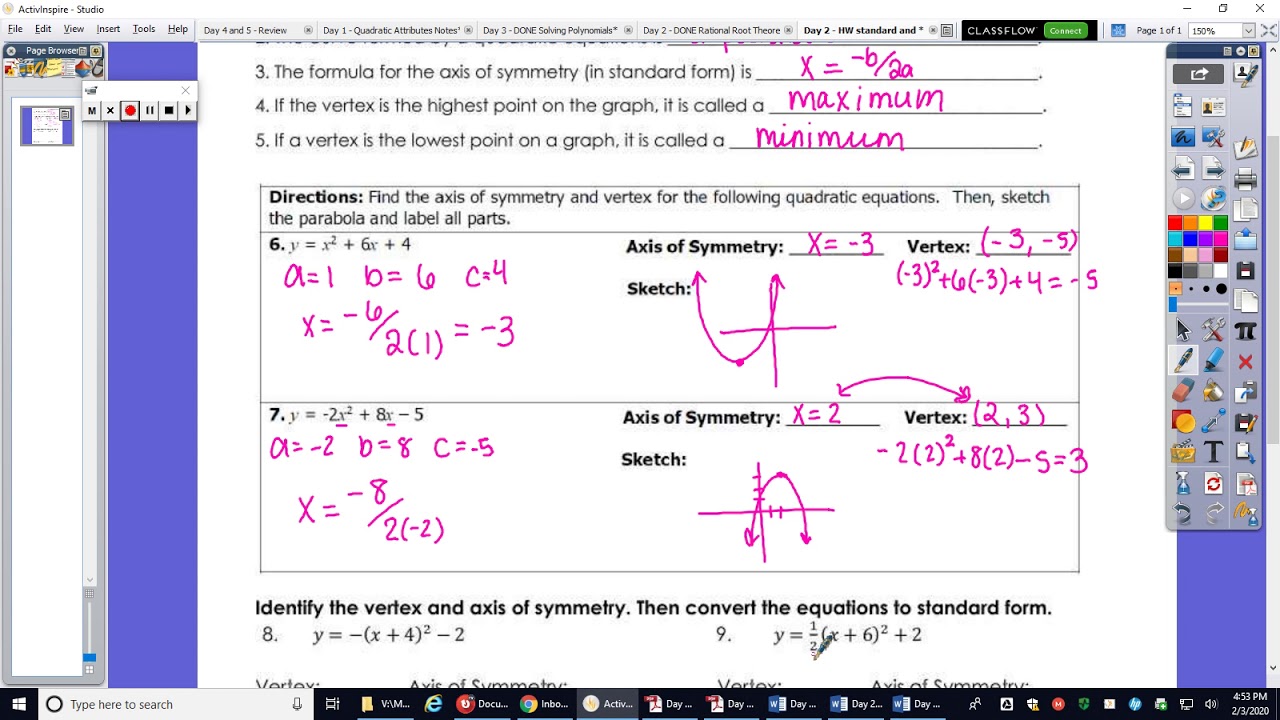 Quadratic Functions HW Day 2 - YouTube
