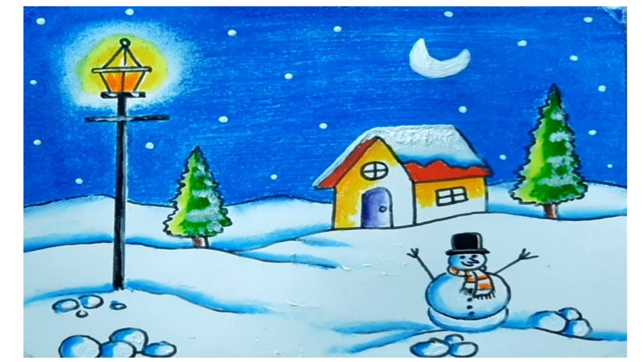 25th December drawing ll winter scenery drawing ll 1481 - YouTube