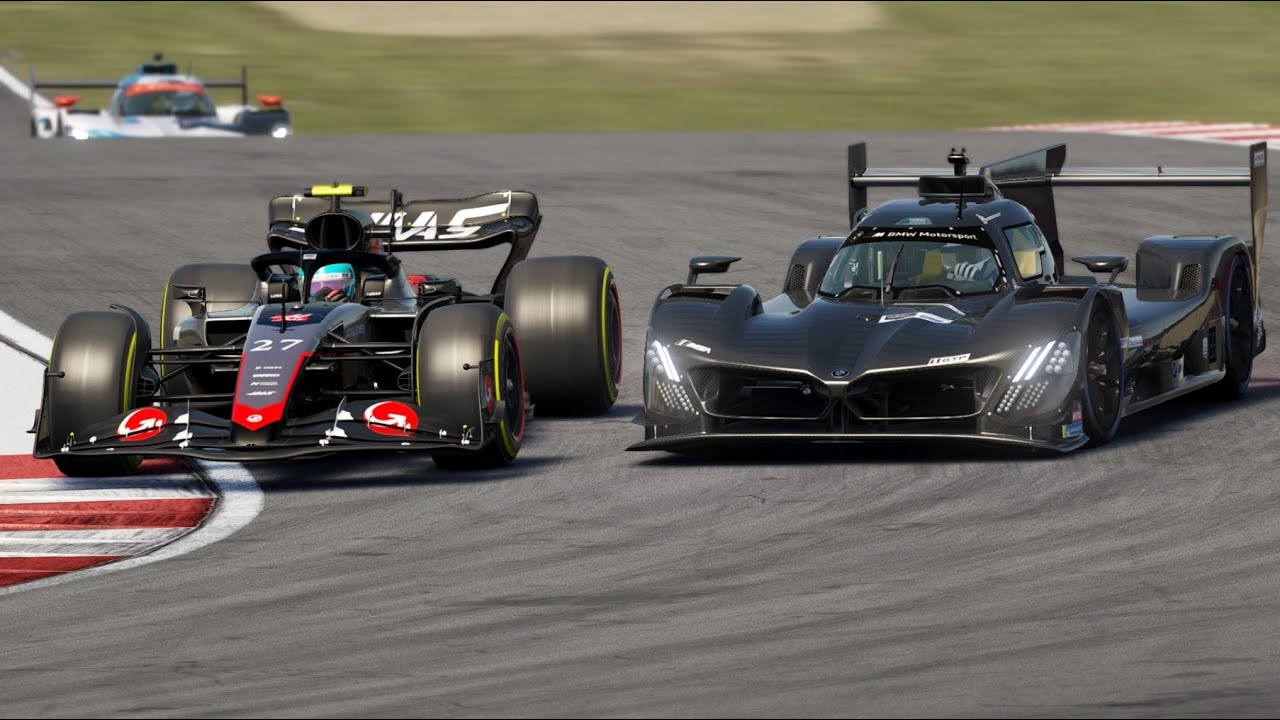 F1 Haas 27 Nico Hülkenberg vs Le Mans Hypercars at Donington Park GP ...