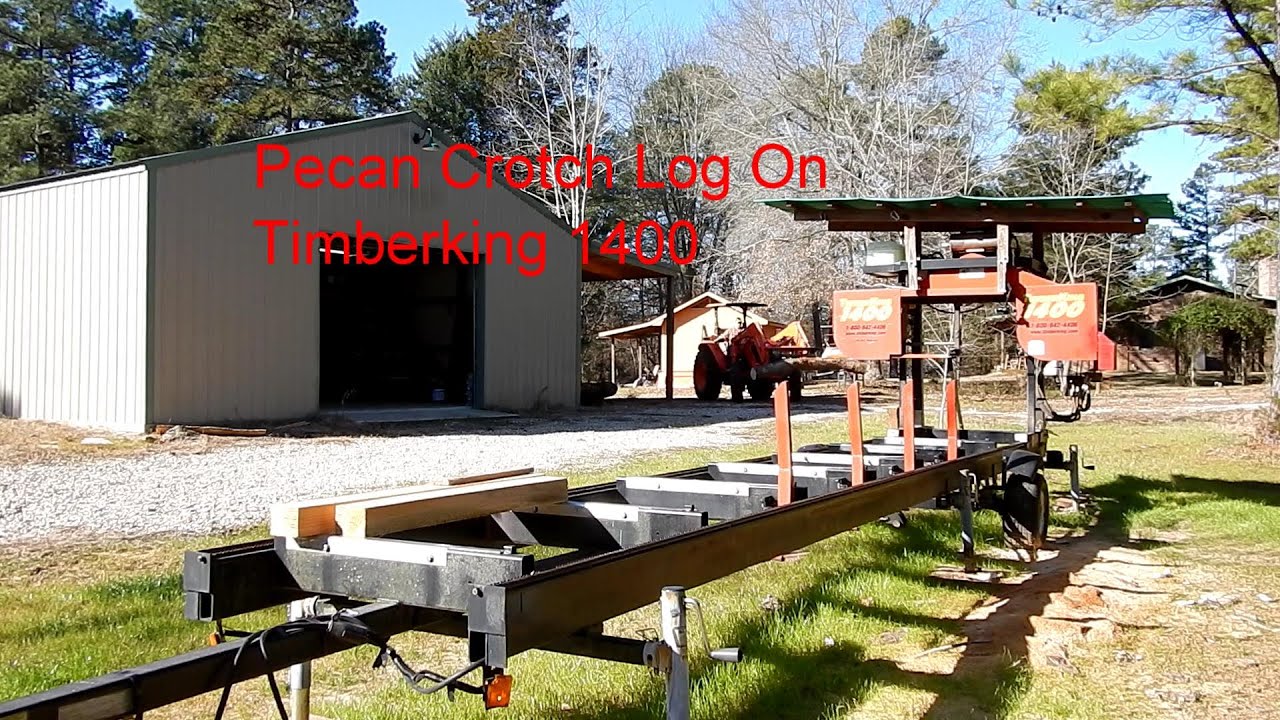 Pecan Crotch Log on Timberking 1400 - YouTube