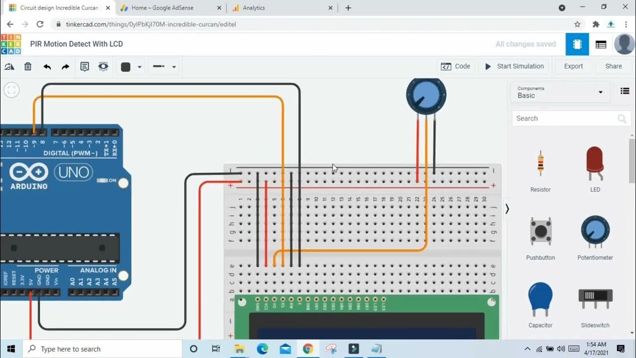Arduino Pir dengan Pir dan Potentiometer pada Tinkercad - YouTube