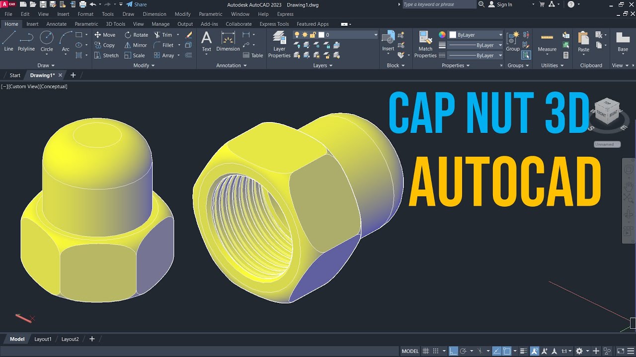 AutoCAD Cap Nut 3D Modeling #autocad #cadtutorials #cadmodeling ...