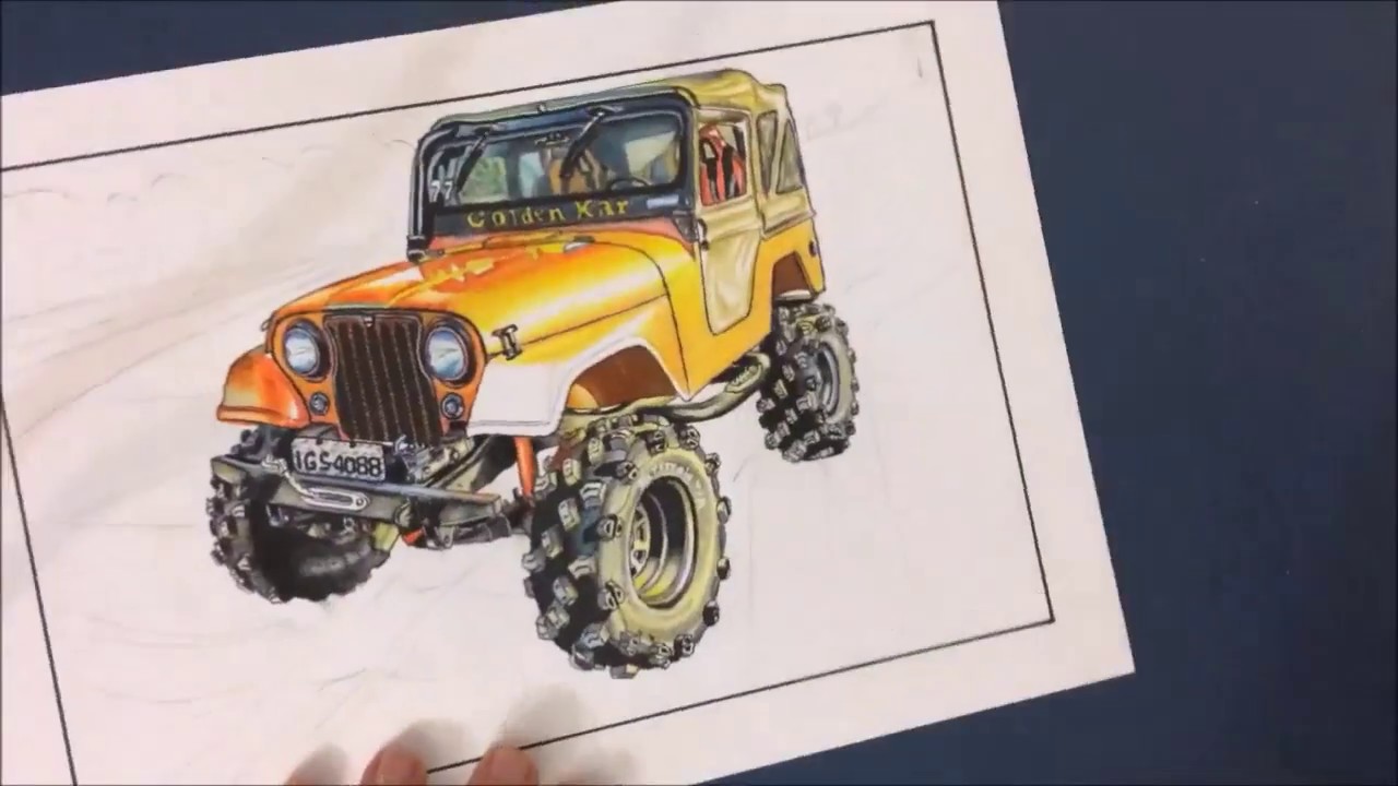 Realistic Speed Car Drawing time lapse / Desenho Realista Jeep com ...