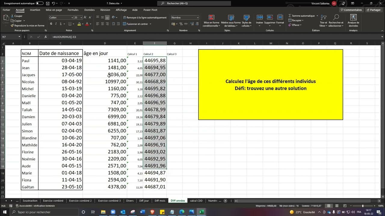 CALCULER UN ÂGE - EXCEL - YouTube