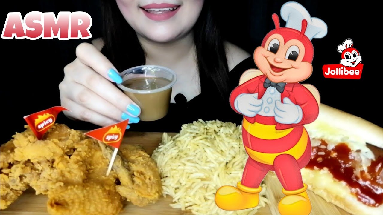 ASMR EATING JOLLIBEE |FRIED CHICKEN, KABSA RICE, JOLLY HOTDOG MUKBANG ...