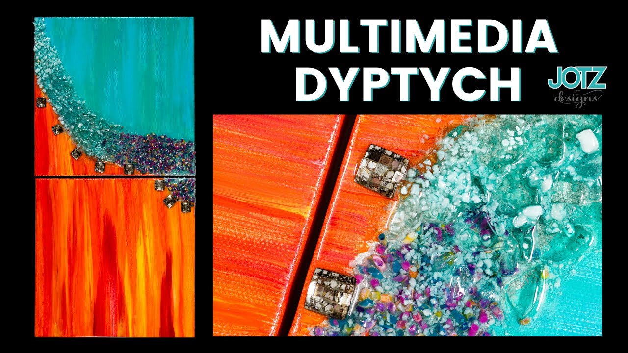 Easy Multimedia Diptych with acrylic paint, epoxy resin, glass, and ...