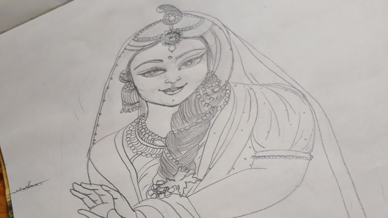 Radha rani beautiful outline drawing 🌸🕊...[how to draw radha rani ...