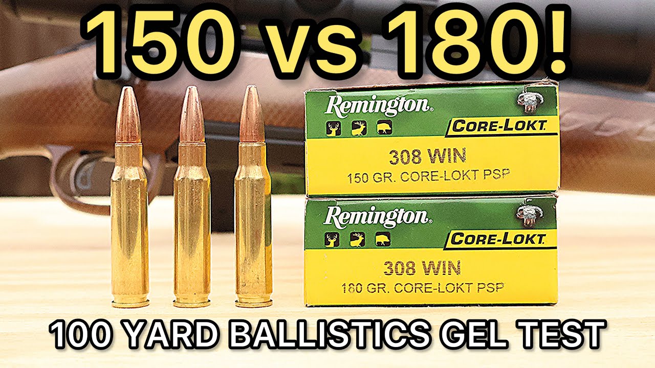 308 Winchester Remington Core-Lokt 150 vs 180 Ballistics Gel Ammo Test ...