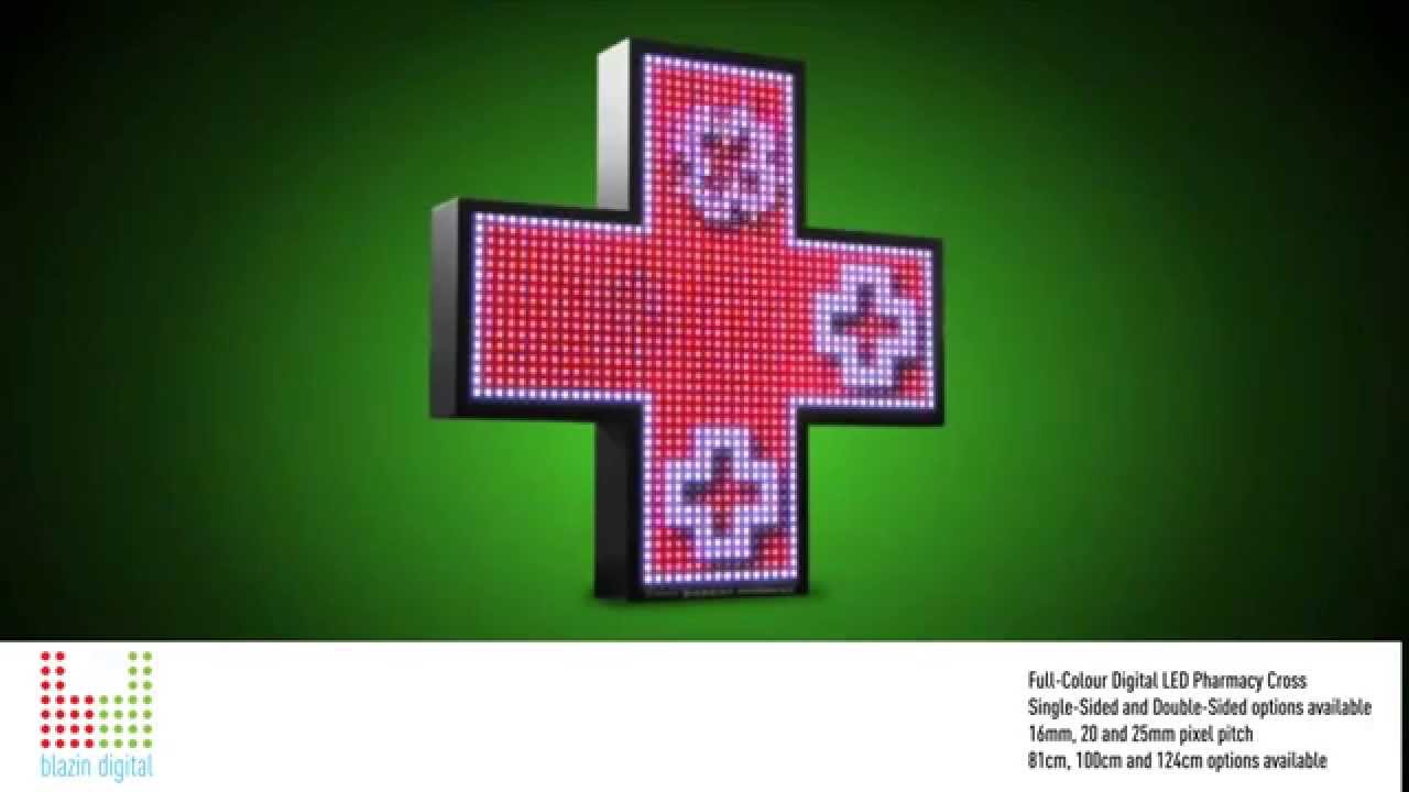 Full Colour Digital LED Pharmacy Cross - YouTube