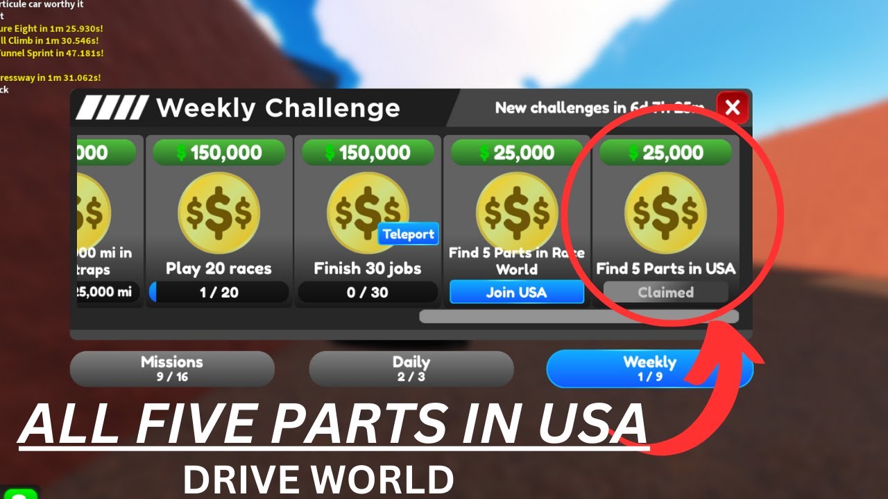 HOW TO FIND ALL 5 PARTS 'USA' IN DRIVE WORLD ROBLOX | WEEKLY CHALLENGE ...